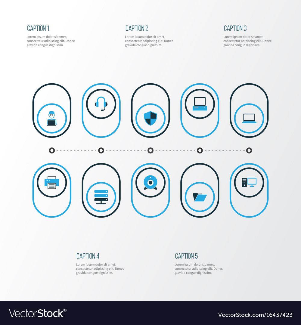 Computer colorful icons set collection of network Vector Image