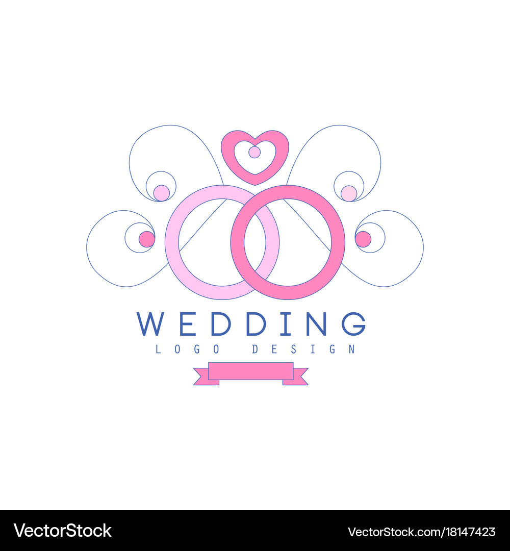 Cute line logo design with wedding rings Vector Image
