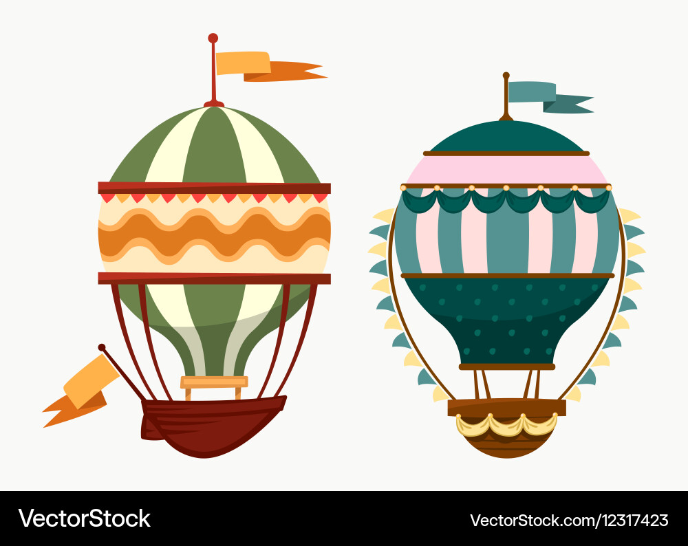 Flying striped air balloons with flags Royalty Free Vector