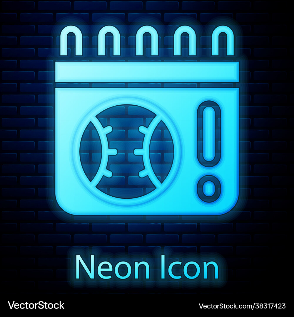 Glowing neon calendar with baseball game icon Vector Image