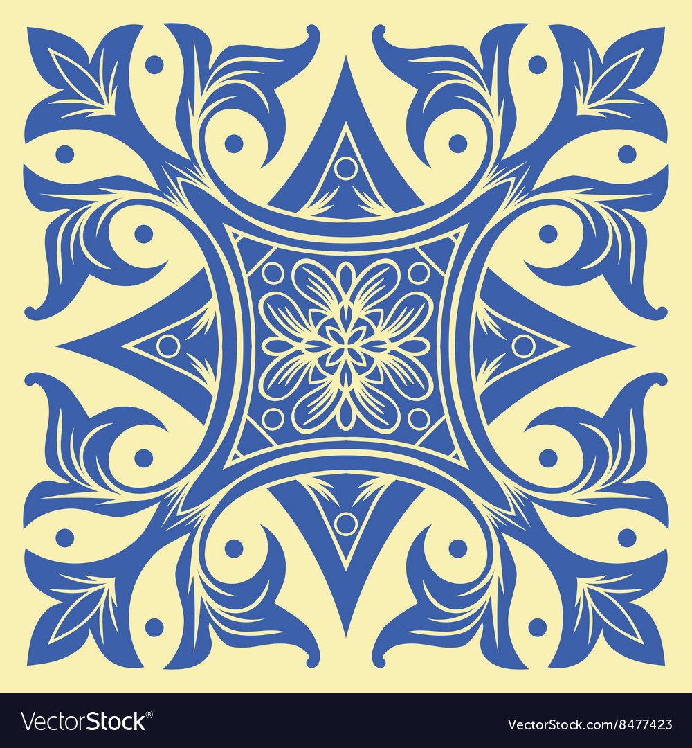 Hand drawing tile pattern in blue and yellow Vector Image