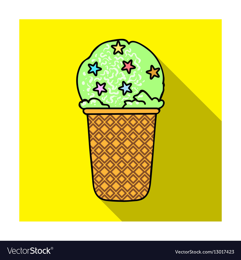 Ice Cream In Waffle Cup Icon In Flat Style Vector Image