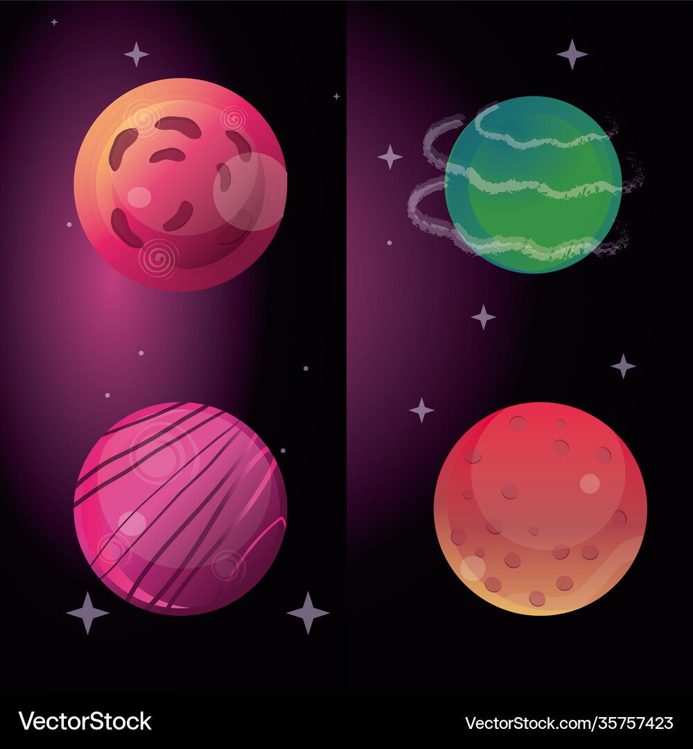 Space solar system planets galaxy cosmos icons Vector Image