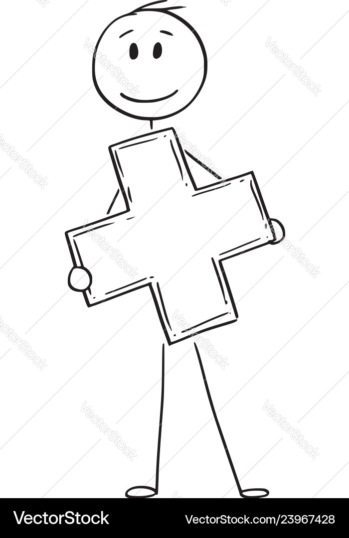 Cartoon man holding big cross Royalty Free Vector Image
