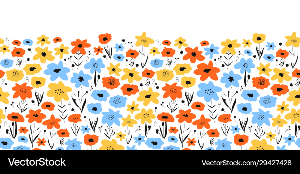 Ditsy flower field seamless border blue Royalty Free Vector