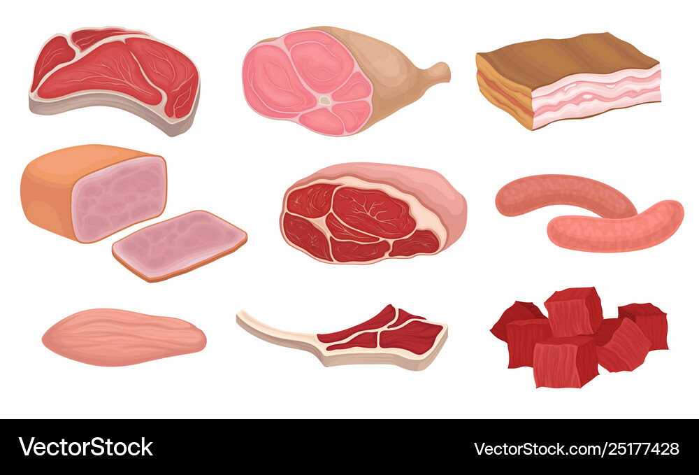 Fresh meat products and raw Royalty Free Vector Image
