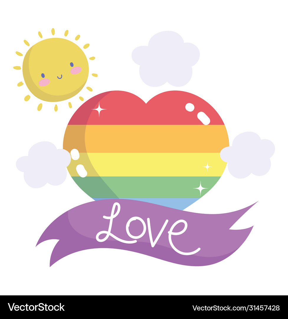 Happy pride day rainbow in heart sun clouds Vector Image