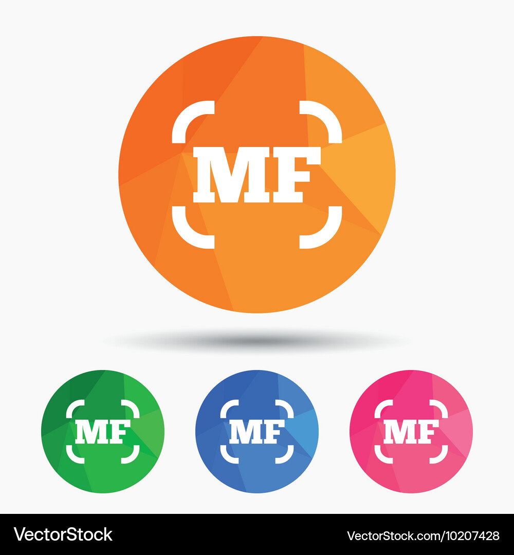 Manual focus photo camera sign icon mf settings Vector Image