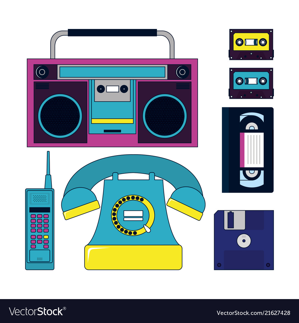 Set 90s elements and technology Royalty Free Vector Image