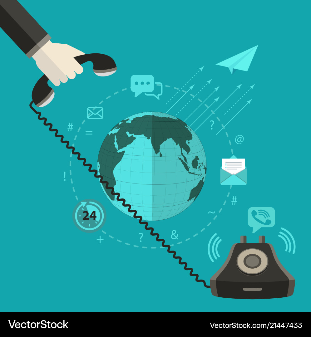 A hand pick up phone with world background Vector Image