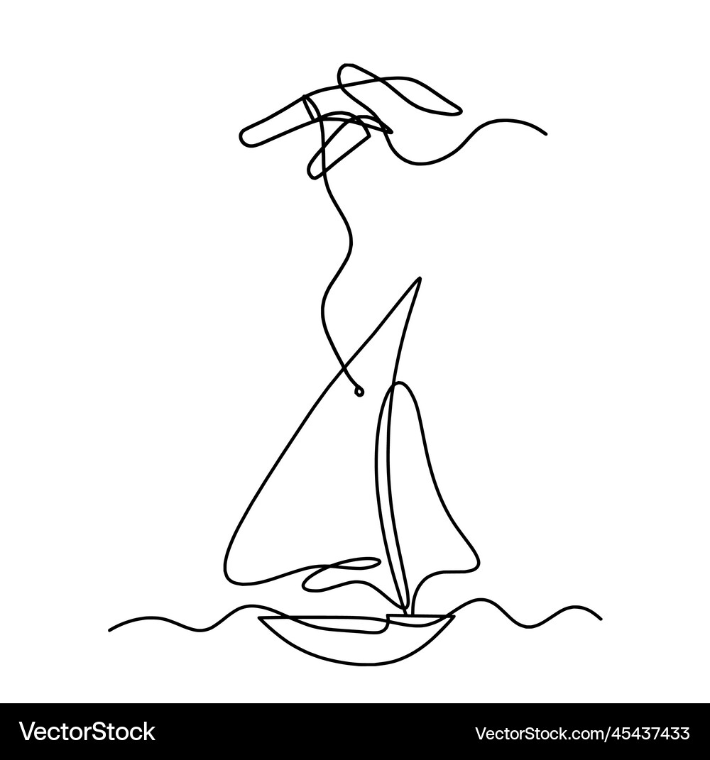 Abstract boat with hand as line drawing on white Vector Image