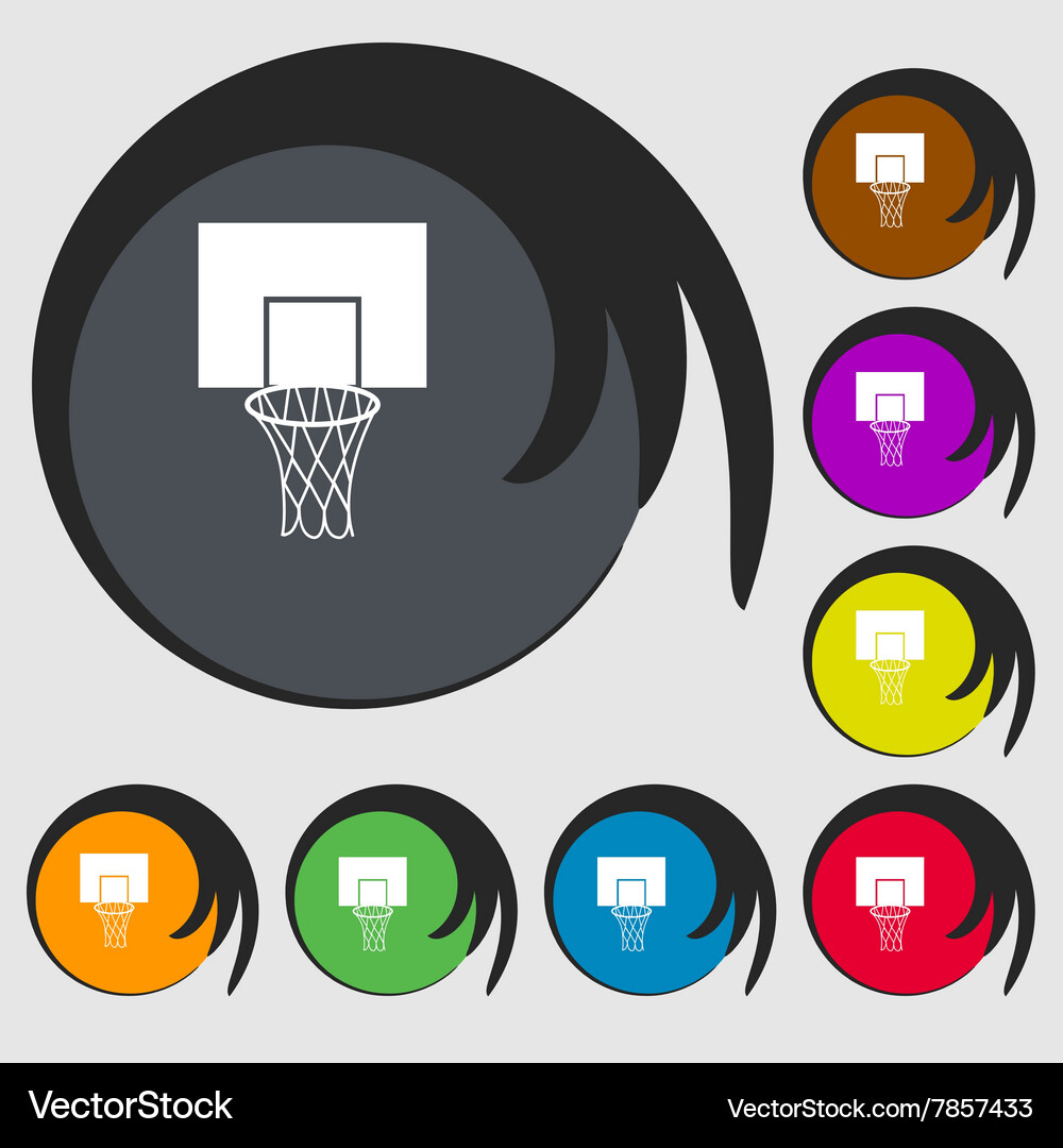 Basketball backboard icon symbols on eight colored
