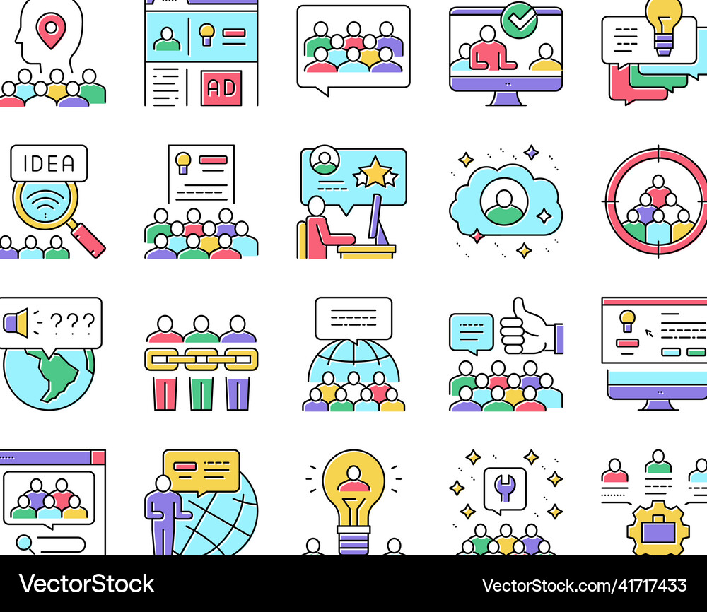 Crowdsourcing business collection icons set Vector Image