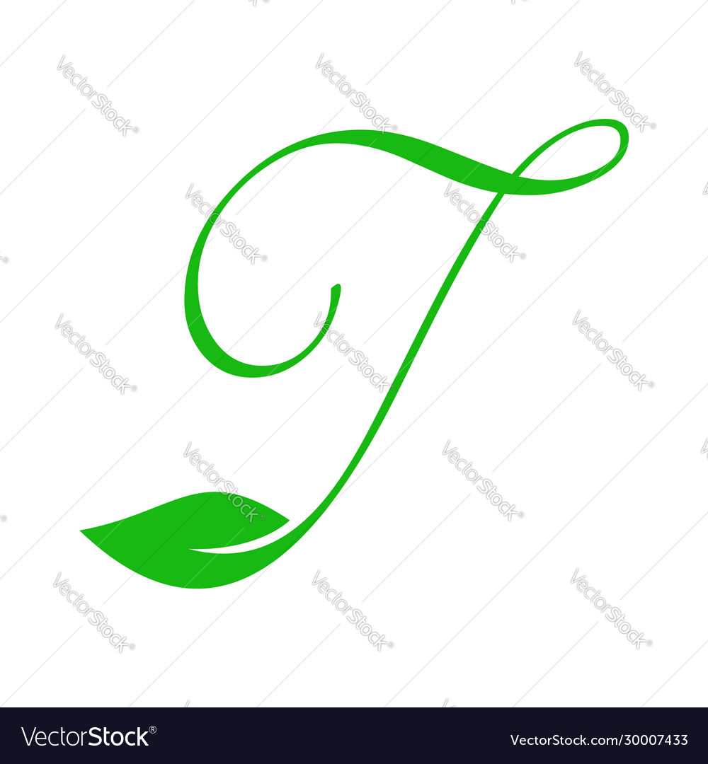 Handwriting initial leaf t Royalty Free Vector Image