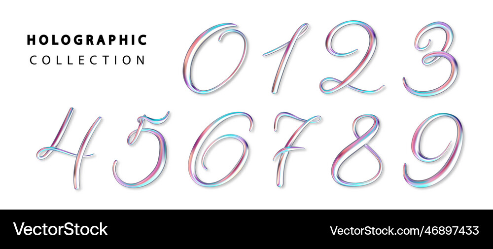 Holographic 3d realistic numbers isolated Vector Image