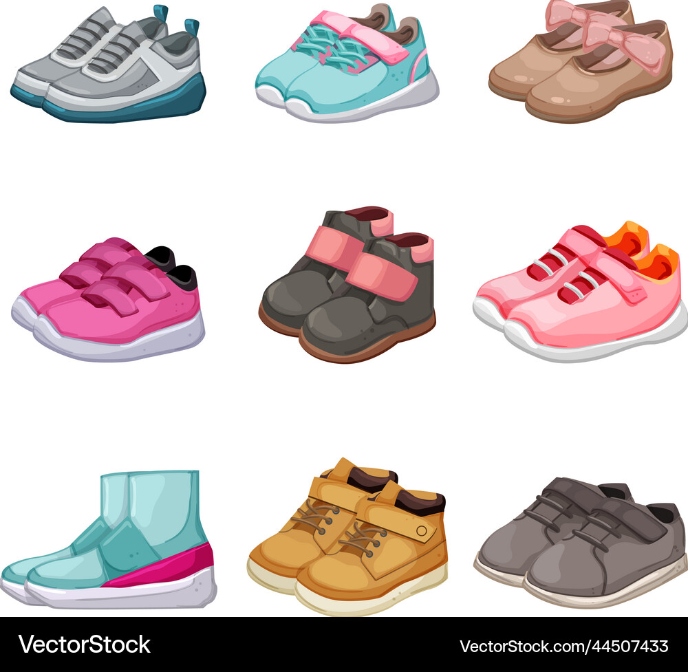 Kid shoes set cartoon Royalty Free Vector Image