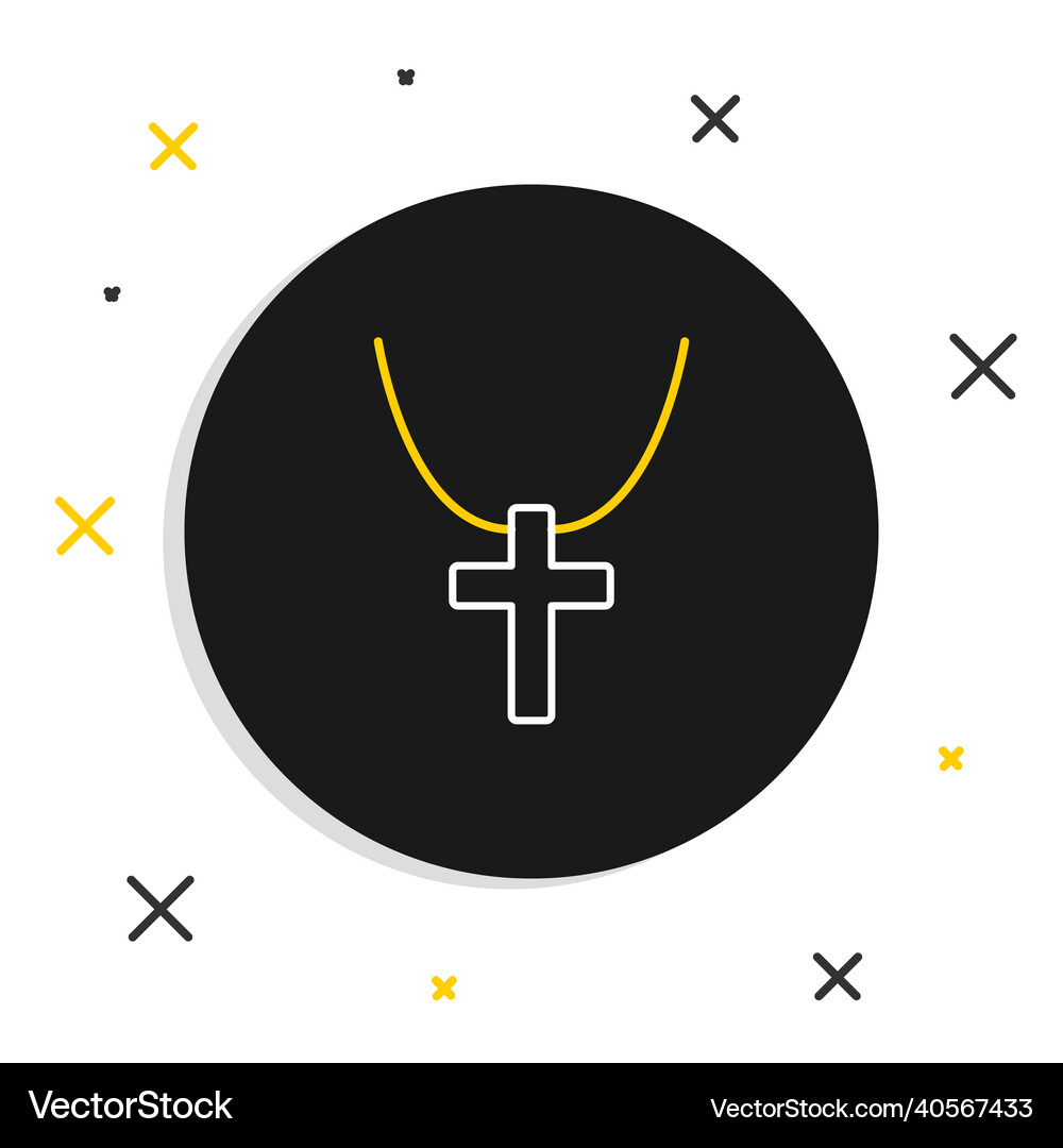 Line christian cross on chain icon isolated Vector Image