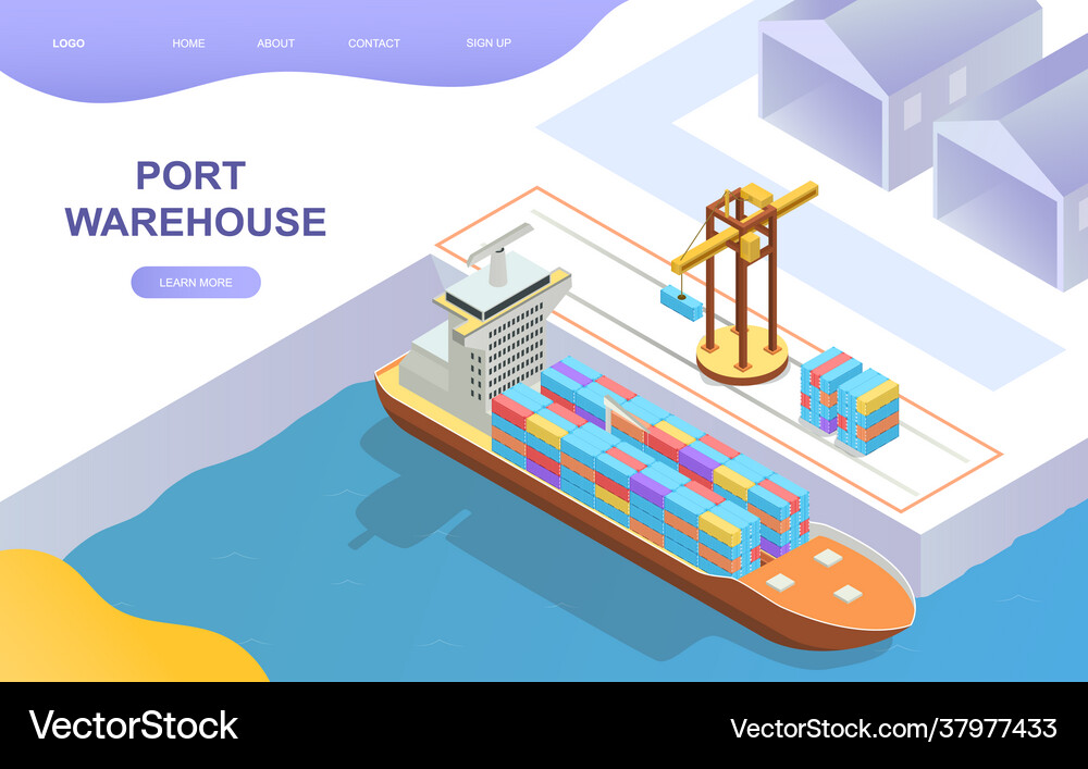 Marina port warehouse with big ship full Vector Image