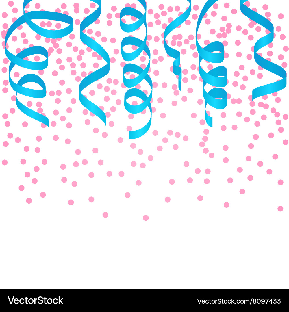 Party background with blue streamers and confetti Vector Image
