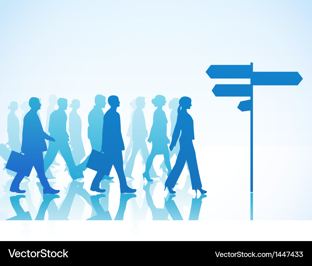 People are walking to direction sign Royalty Free Vector