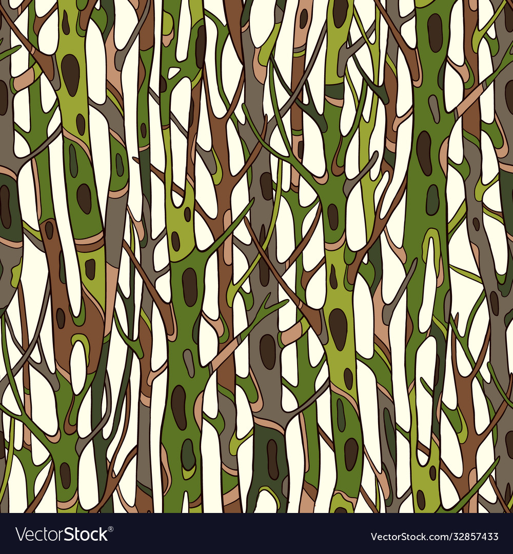 Seamless pattern with green tree trunks Royalty Free Vector