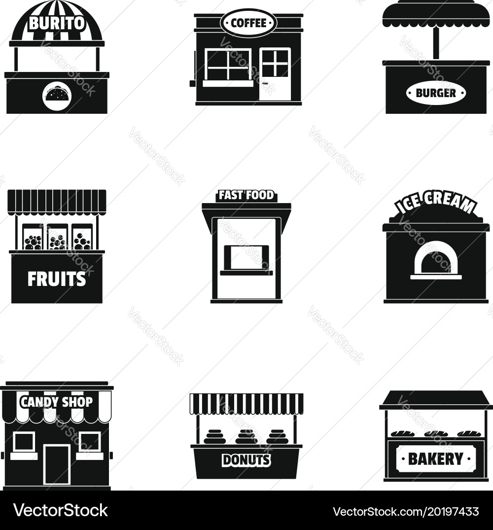 Street store icons set simple style Royalty Free Vector