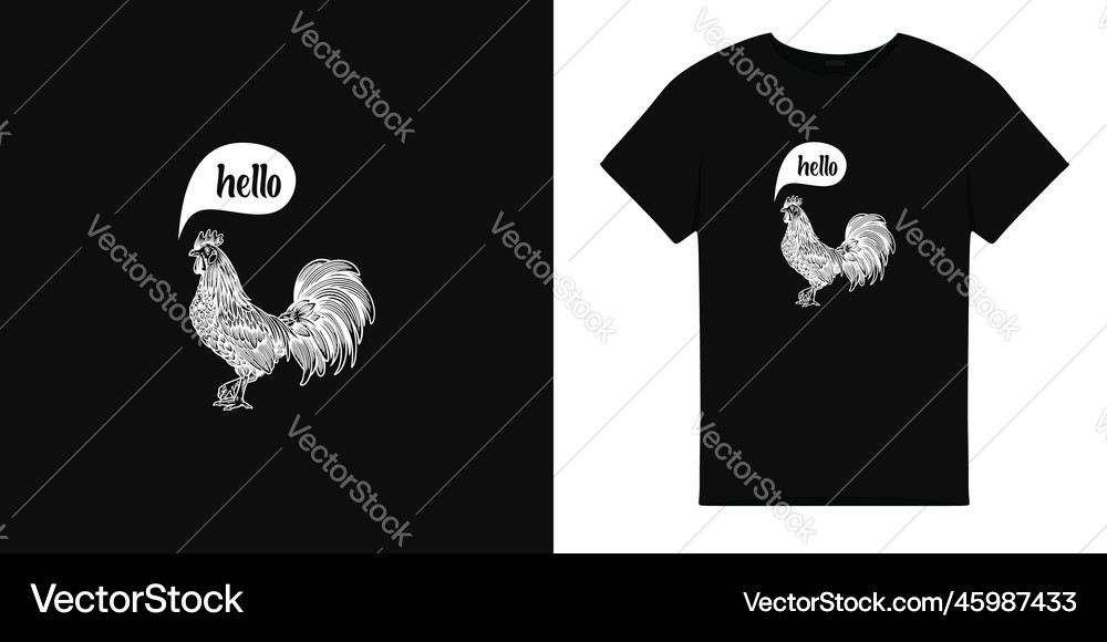 T shirt with chicken say hello cute Royalty Free Vector