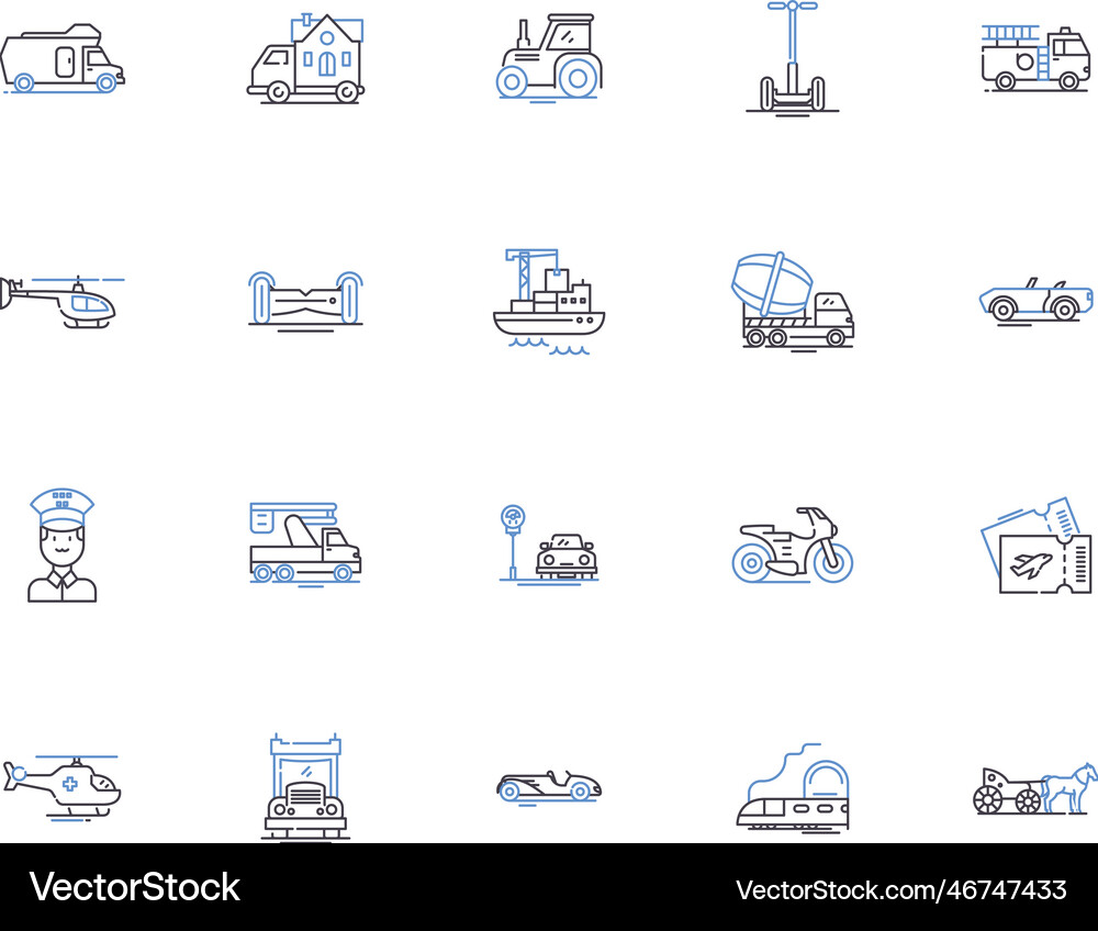 Transport set outline icons collection Royalty Free Vector