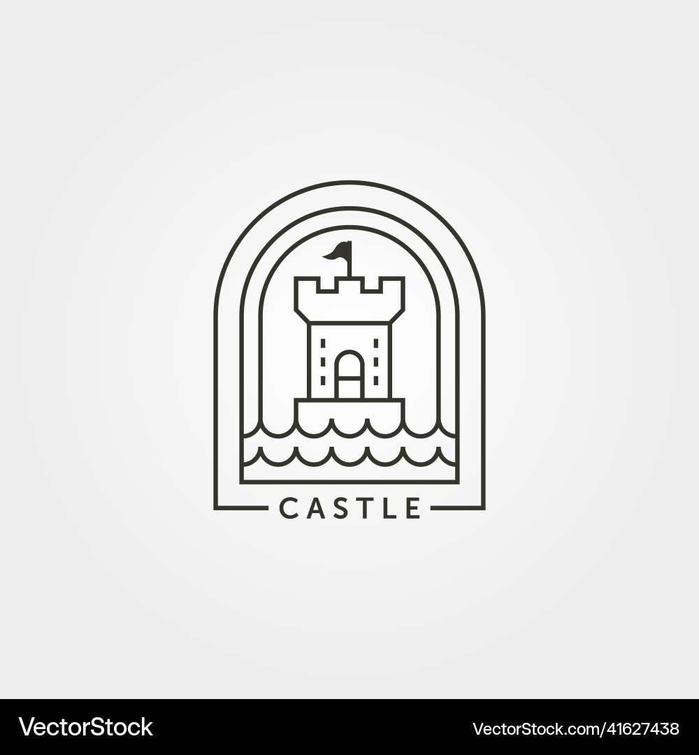 Castle logo line art minimal design Royalty Free Vector