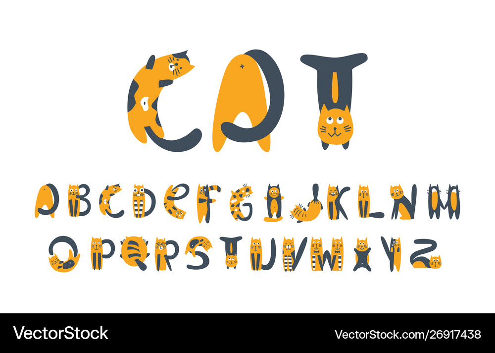 Cats flat font kittens cartoon stylized Royalty Free Vector