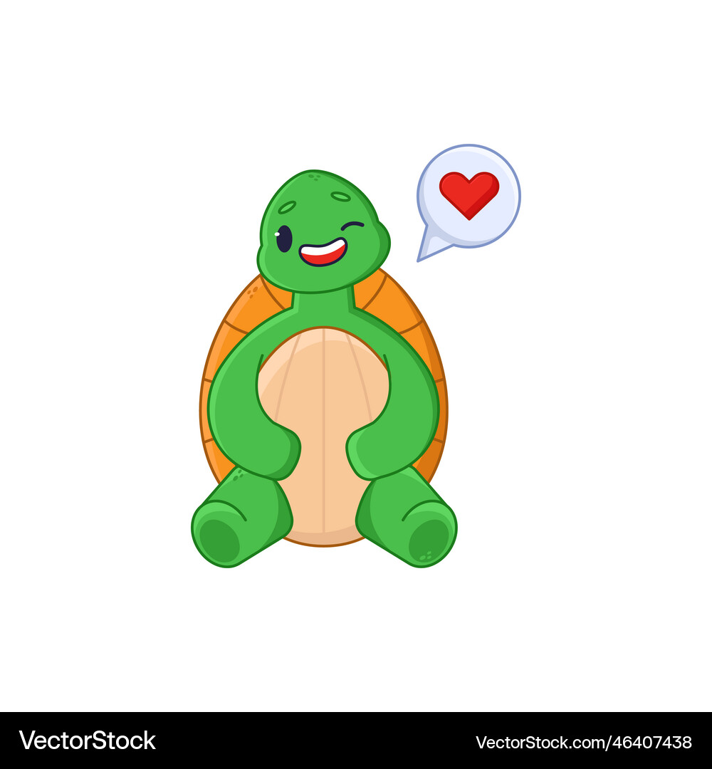 Cute turtle cartoon character flirting sticker Vector Image