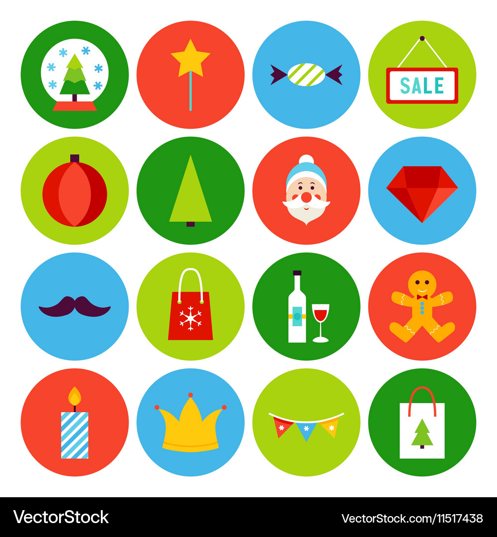 Flat merry christmas icons Royalty Free Vector Image
