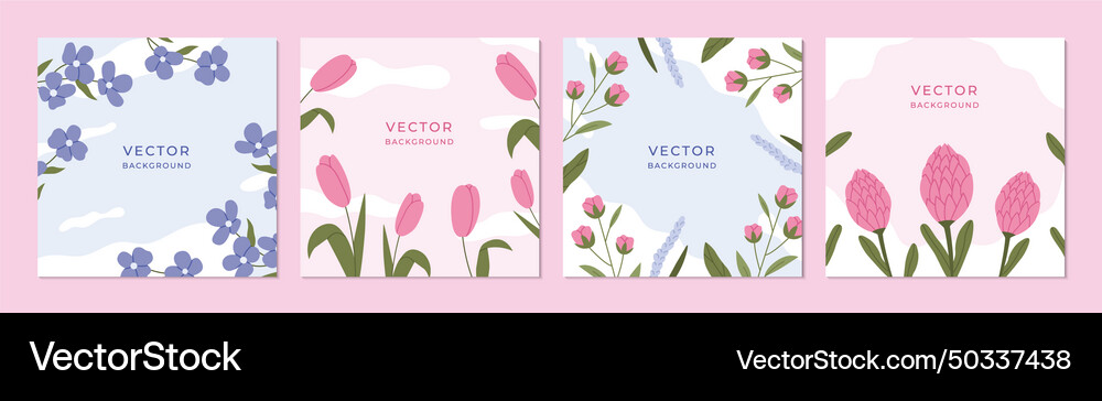 Floral set of square backgrounds Royalty Free Vector Image