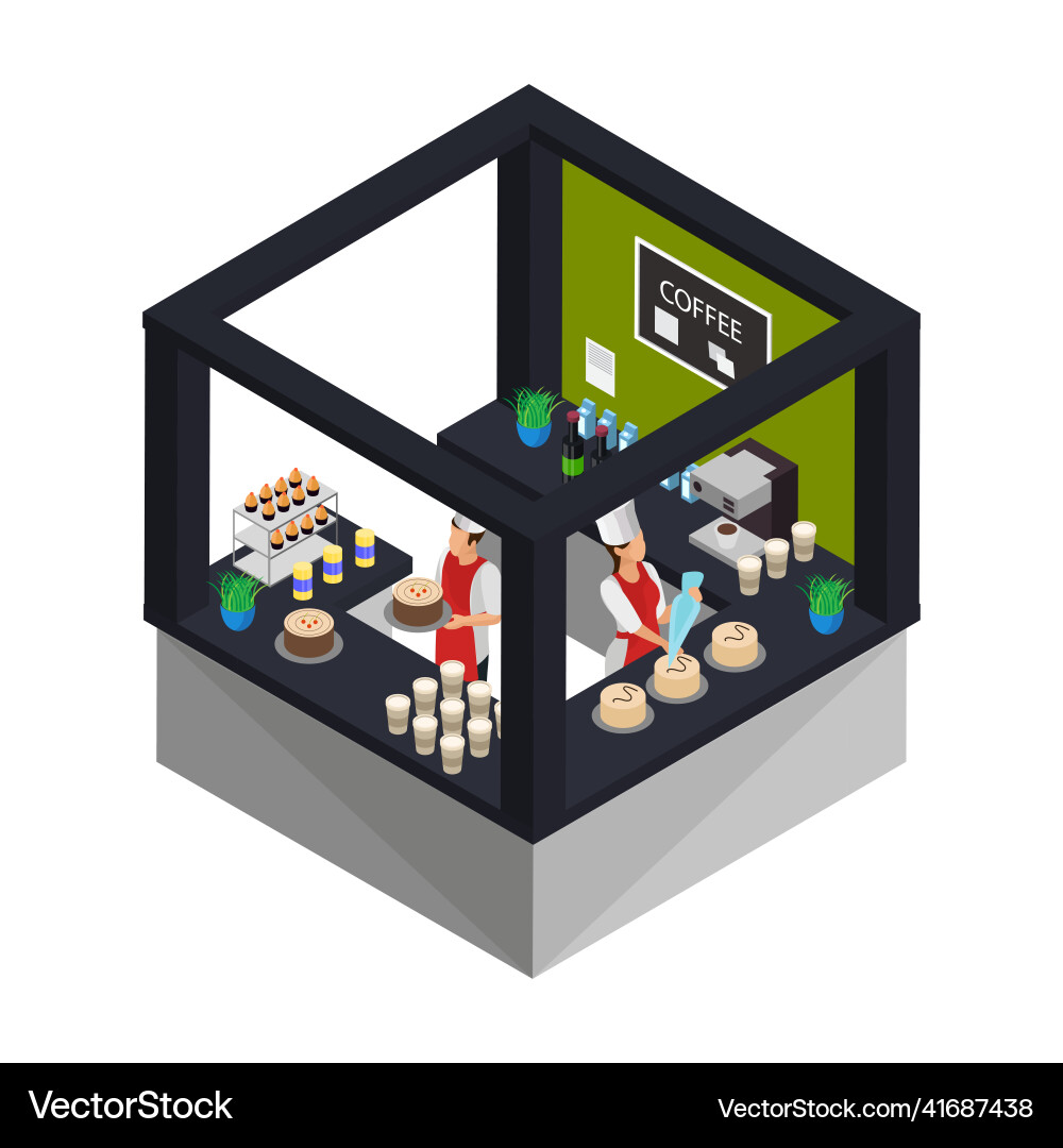 Isometric confectionery shop concept with workers Vector Image
