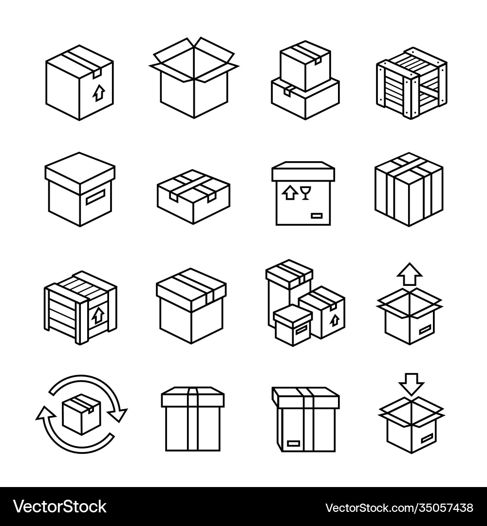 Line box icons cardboard boxes package delivery Vector Image