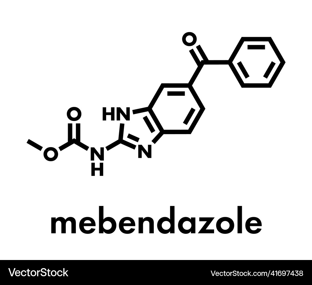 Mebendazole anthelmintic drug molecule used Vector Image