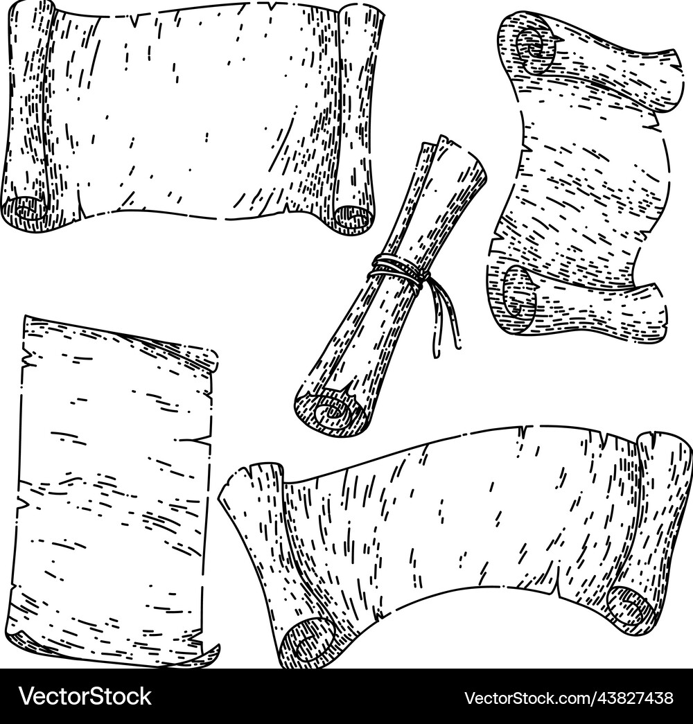 Paper old ancient set sketch hand drawn Royalty Free Vector