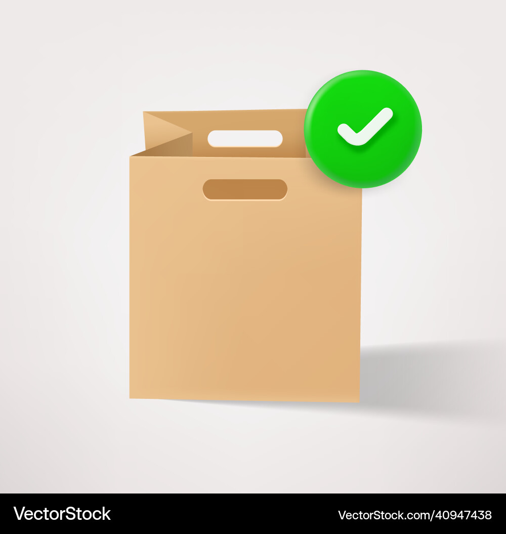 Paper shopping bag icon with checkmark 3d Vector Image