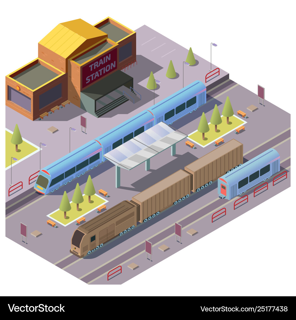 Railroad transport on train station Royalty Free Vector