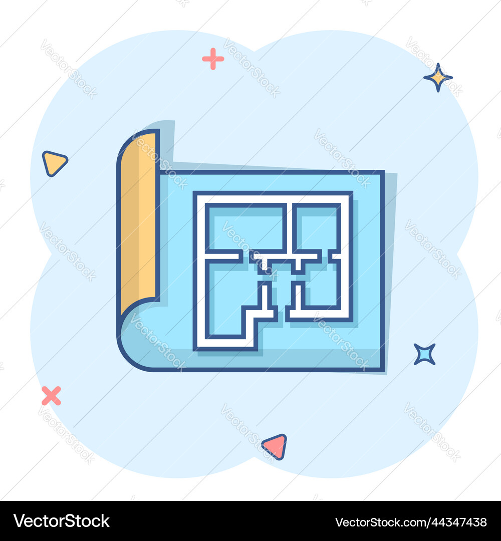 Room plan icon in comic style blueprint cartoon Vector Image