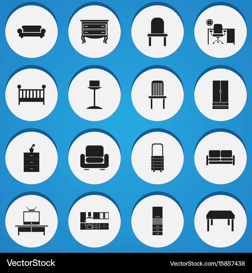 Set of 16 editable interior icons includes Vector Image
