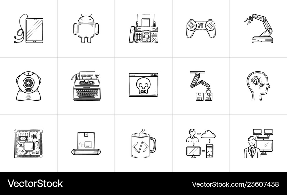 Technology and machines hand drawn outline doodle Vector Image