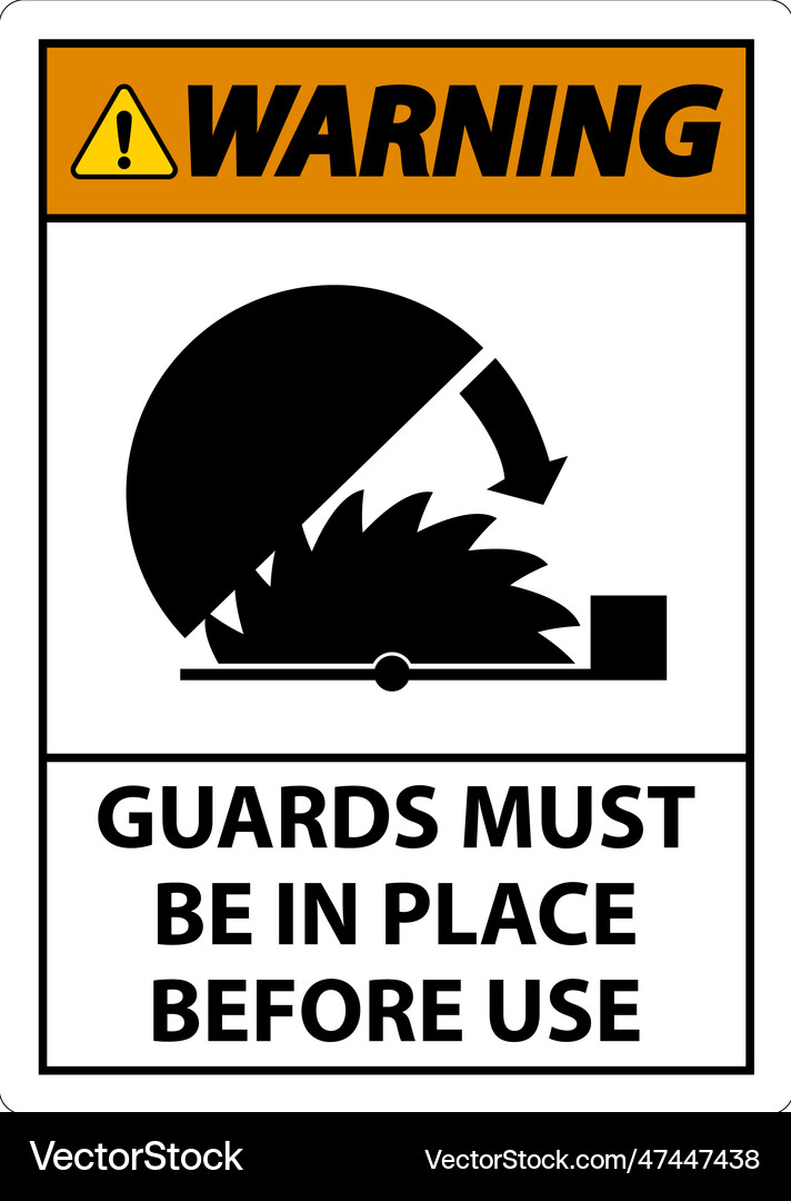 Warning guards must be in place sign on white Vector Image