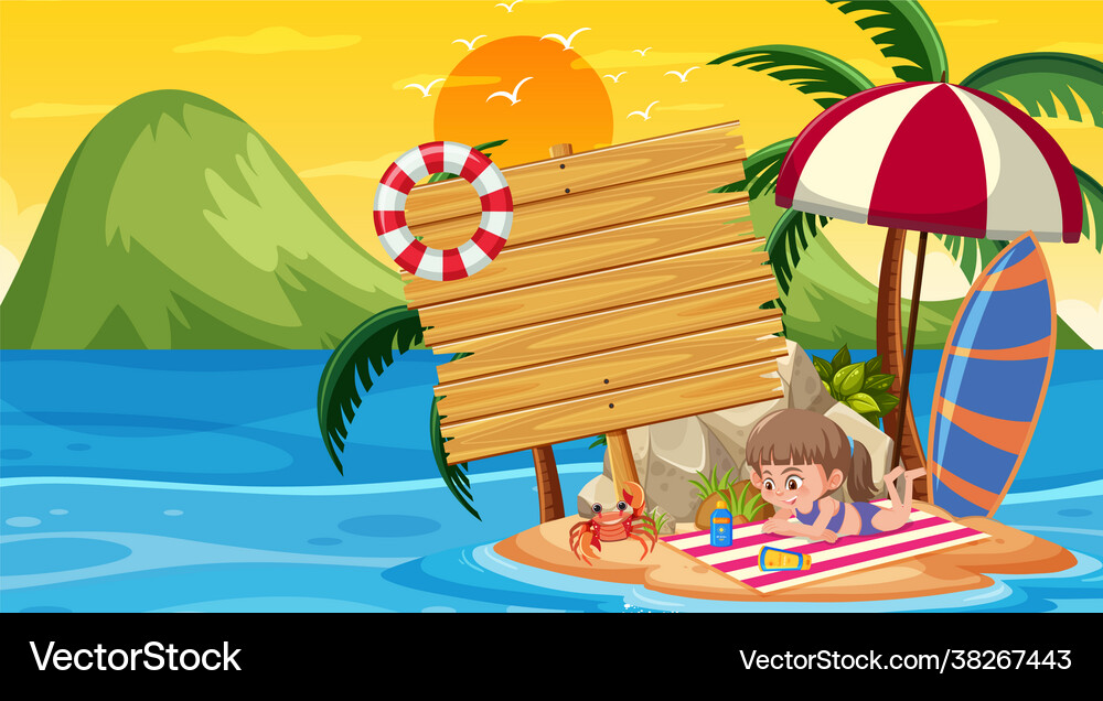 Kids on vacation at beach sunset scene Royalty Free Vector