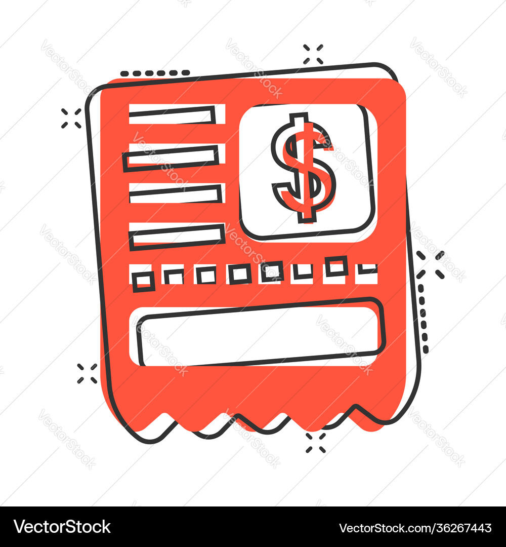 Money check icon in comic style checkbook cartoon Vector Image