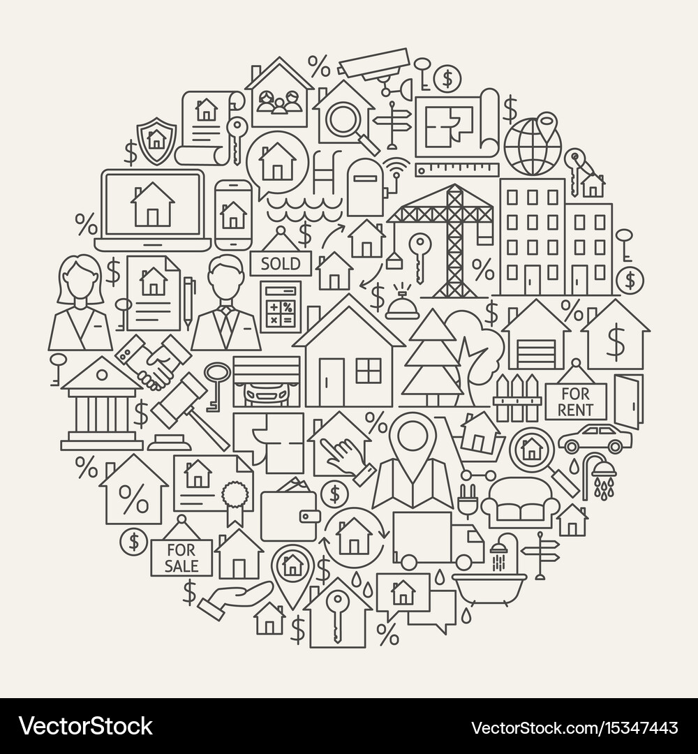 Real estate line icons circle Royalty Free Vector Image