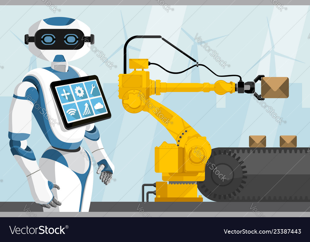 Robot controls the handling Royalty Free Vector Image