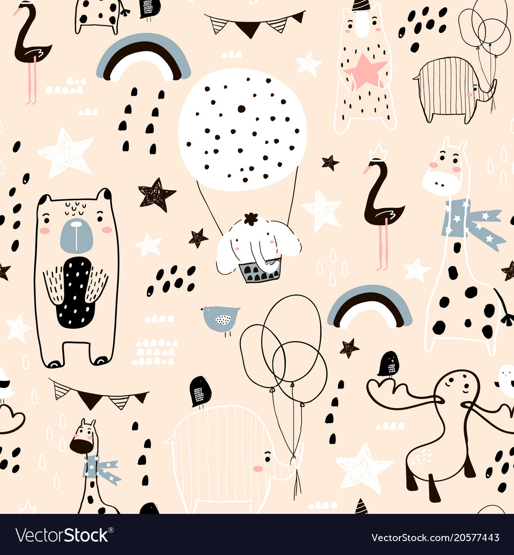 Seamless childish pattern with cute hand drawn Vector Image