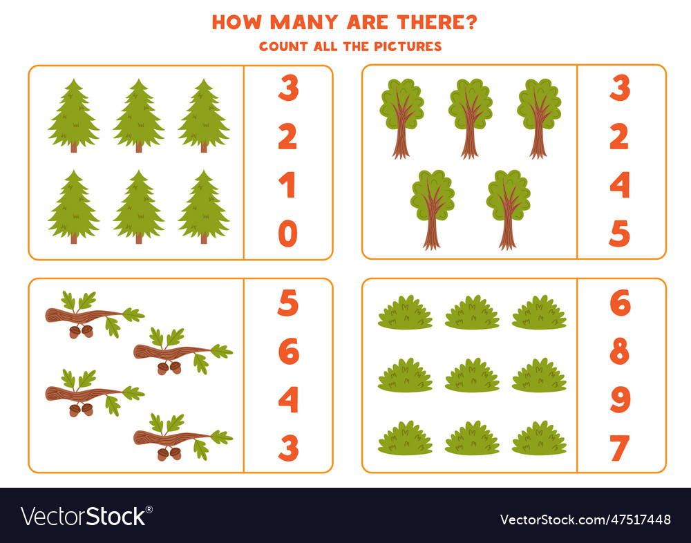 Counting game with cute forest elements Royalty Free Vector