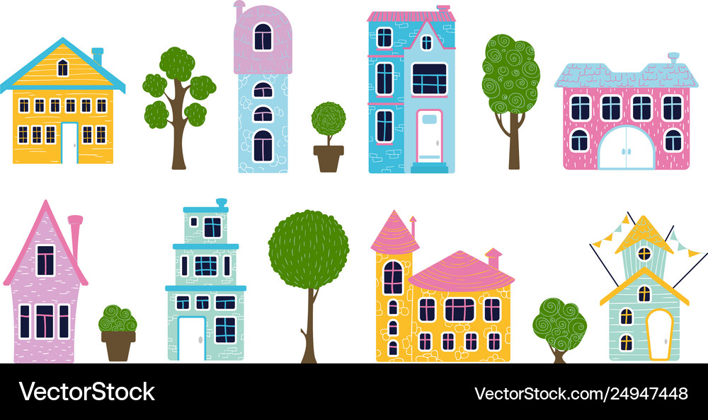 Cute cartoon houses Royalty Free Vector Image - VectorStock